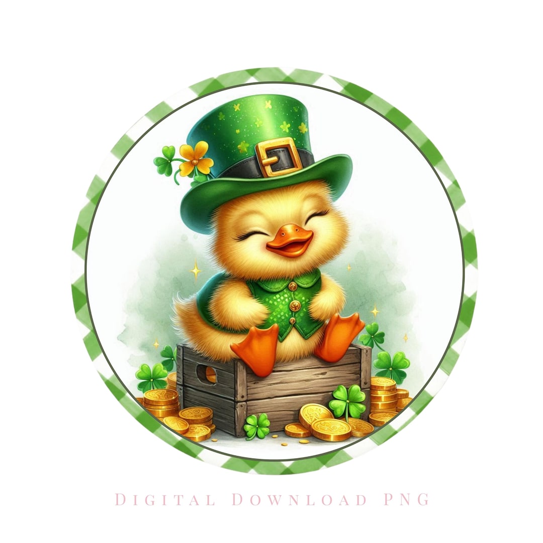 St Patricks Day Duck Sign PNG Cute Leprechaun Duckling Green Gingham ...