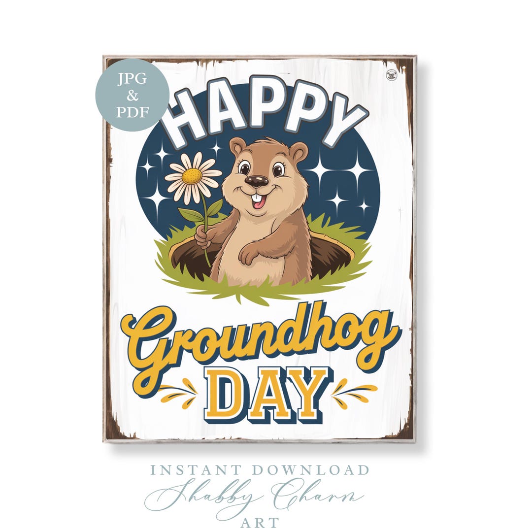 Happy Groundhog Day Wall Art - Cute Groundhog Sign, Rustic Farmhouse ...