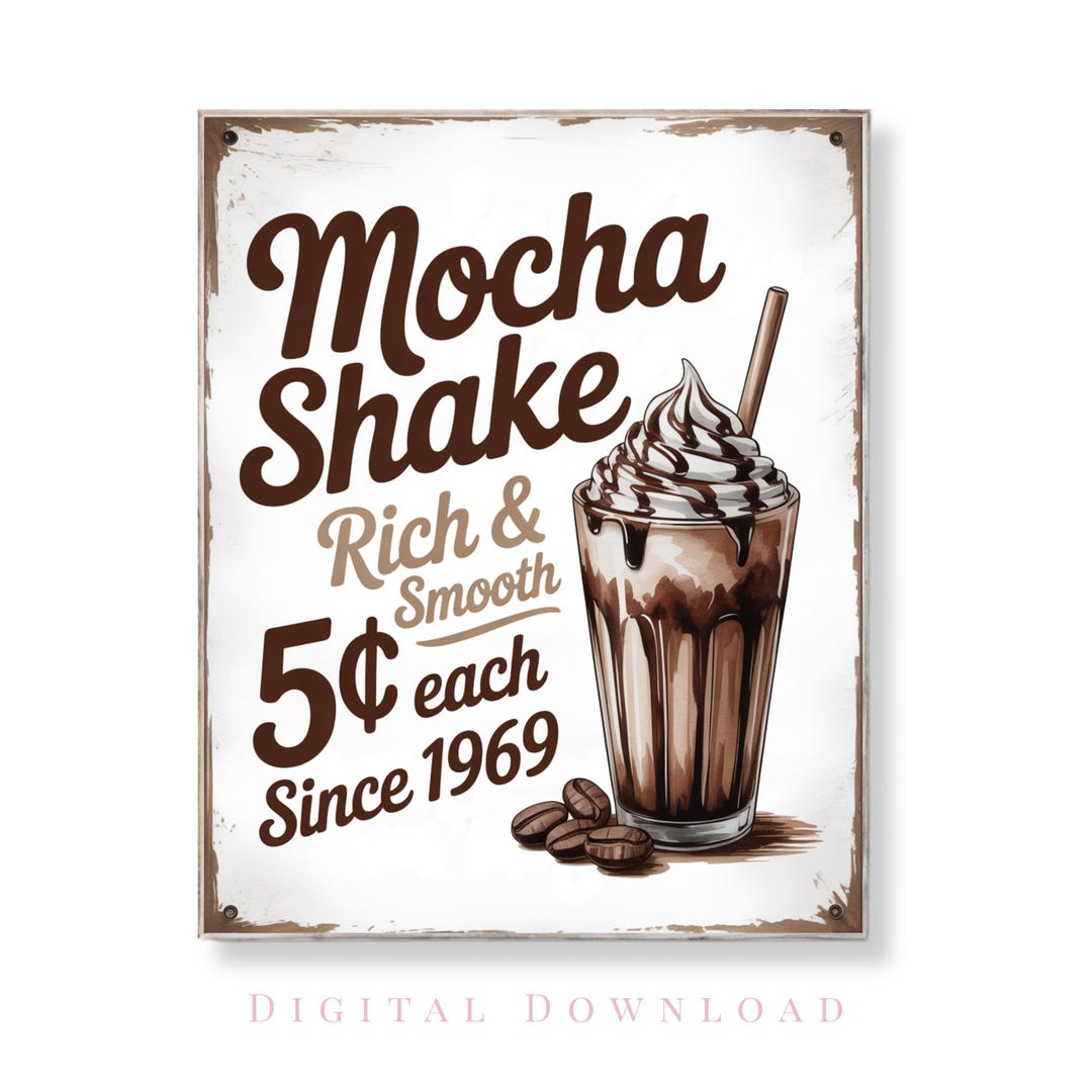 Mocha Shake Sign Wall Art Retro Kitchen Decor Vintage Diner Coffee ...