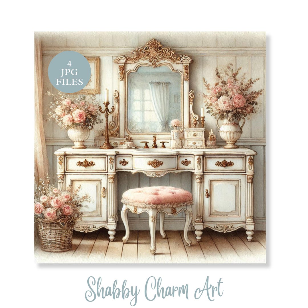 Shabby Chic Vanity Clipart Bundle: Vintage Cottagecore Decor (JPG ...