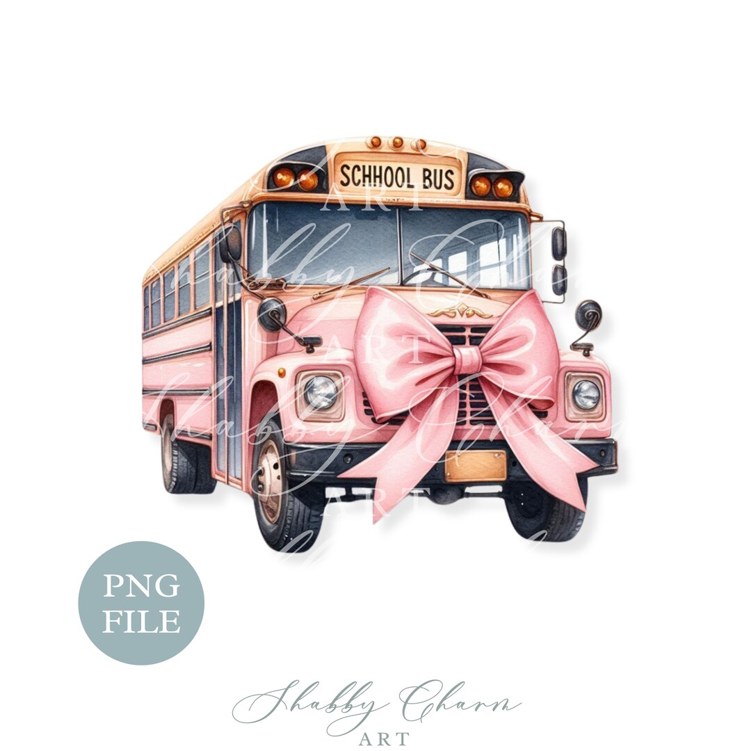 Coquette Pink School Bus With a Bow Cute School Png School Png for ...