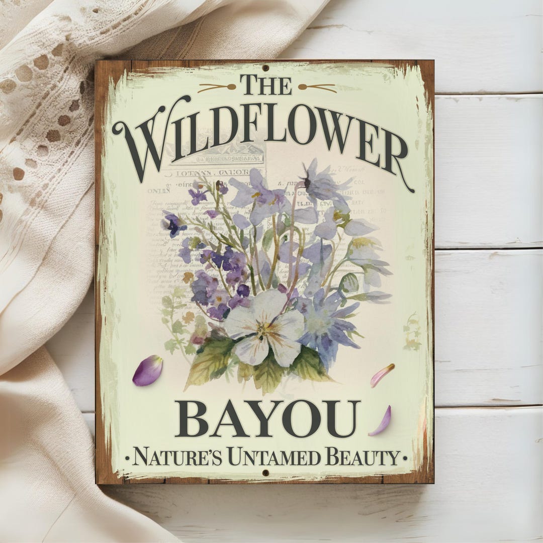 Wildflower Bayou Sign Vintage Shabby Chic Botanical Wall Art Rustic ...