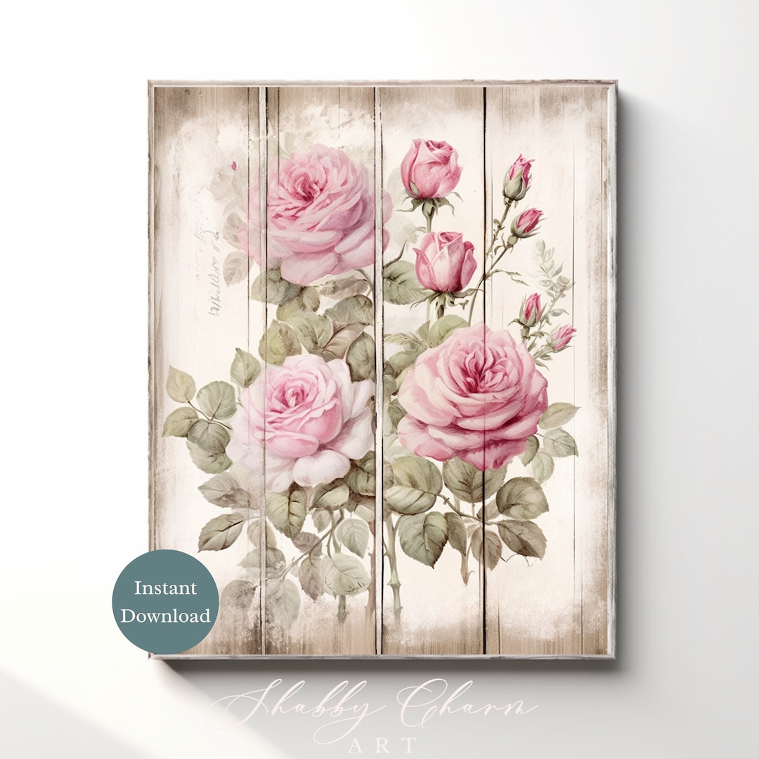 Pink Rose Wall Art, Floral Farmhouse Decor, White Wood Farmhouse Sign ...
