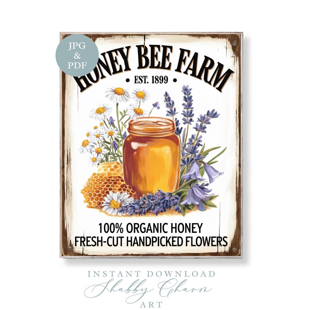 Honey Bee Farm Sign 100% Organic Honey Rustic Decor Fresh-cut ...