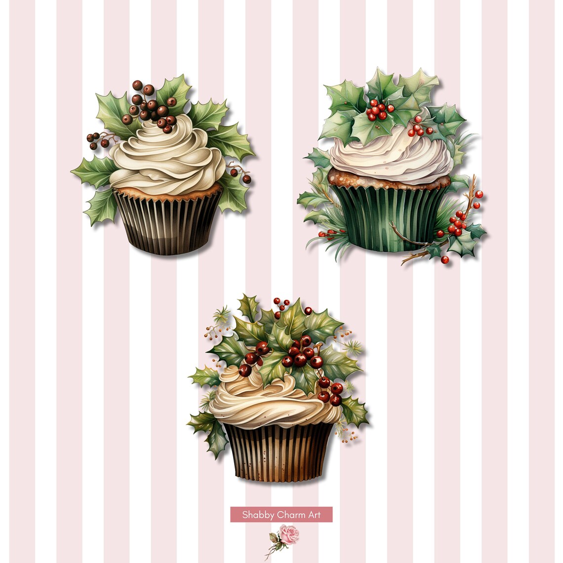 Christmas Cupcake Clip Art Retro Christmas Clipart Vintage - Etsy