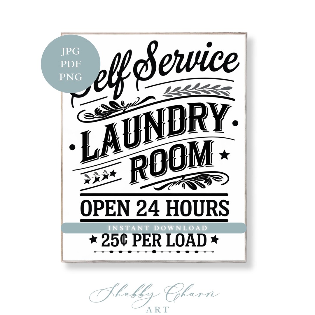 Vintage Self-service Laundry Room Sign Open 24 Hours Decorative ...