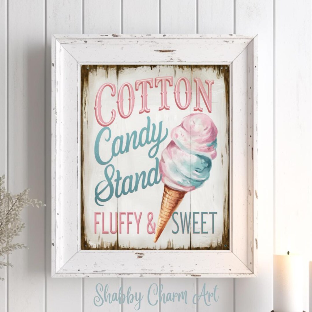 Cotton Candy Stand Sign Primitive Retro Carnival Concession Wall Art ...