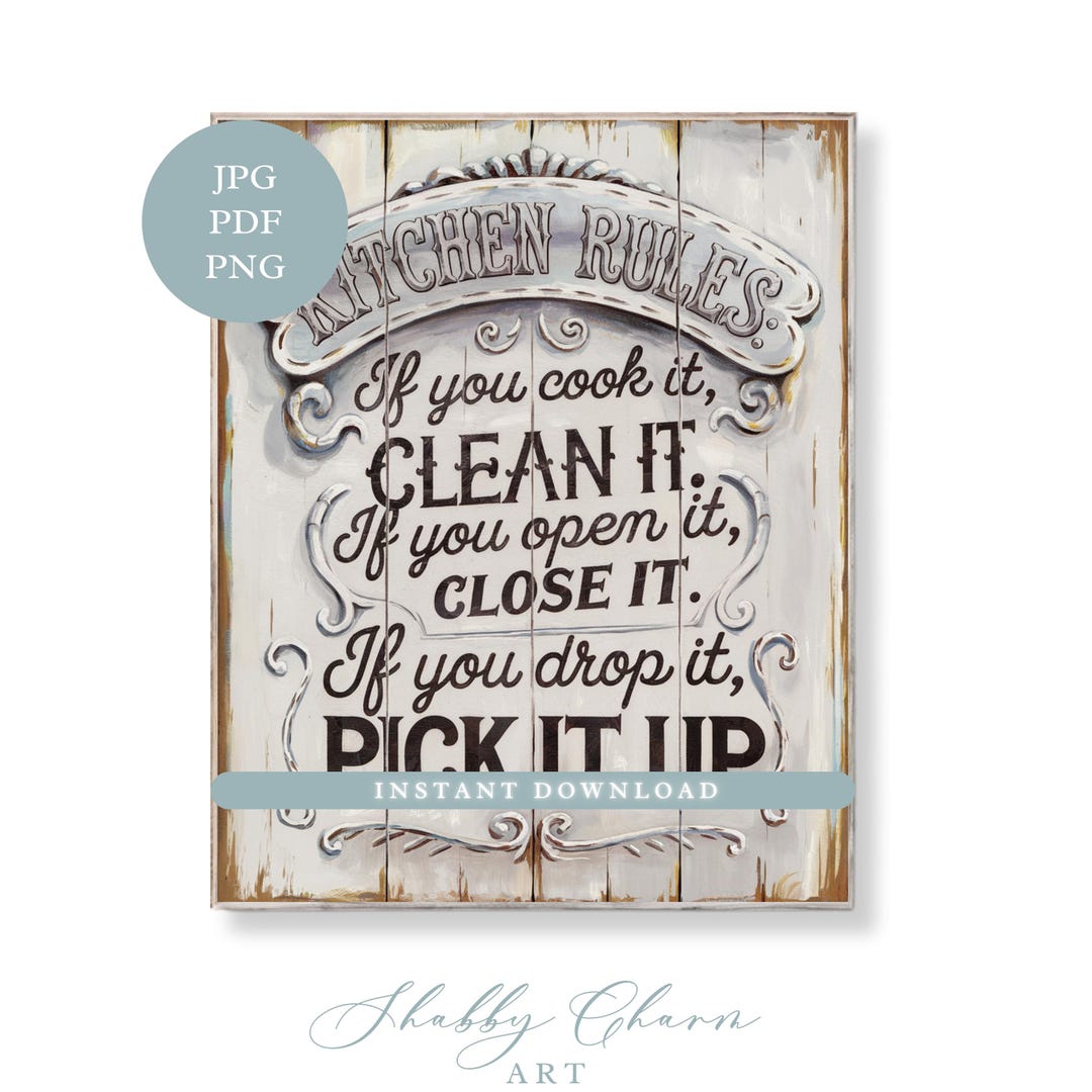 Vintage Kitchen Rules Sign Rustic Farmhouse Wall Decor Clean It, Close ...