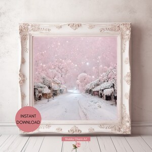 Pink Winter Wonderland Winter Scene Print Winter Graphic - Etsy