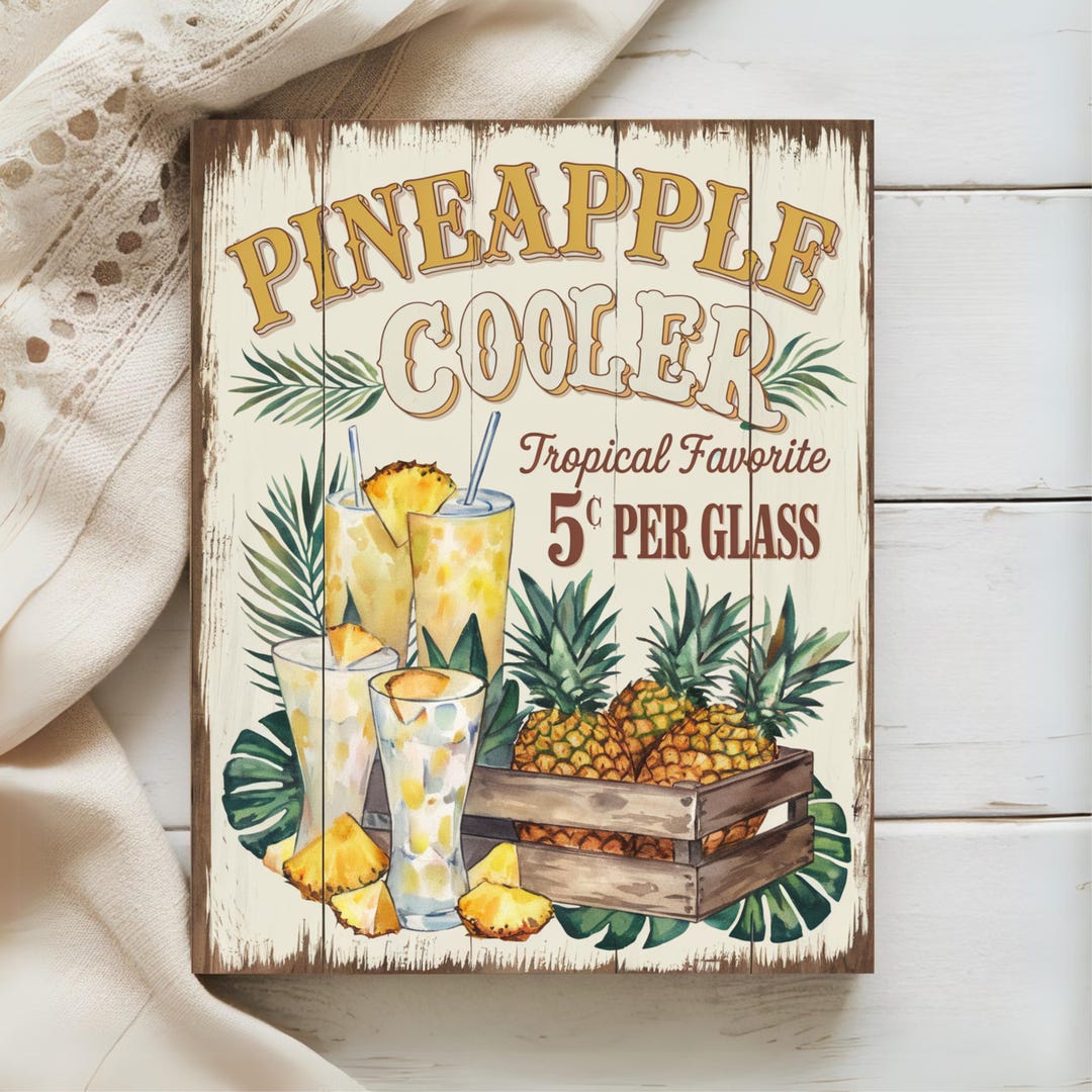 Pineapple Cooler Drink Stand Sign Tropical Fruit Wall Art Vintage ...