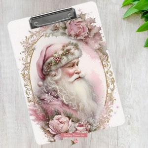 Santa Wall Art Print Pink Christmas Decor Shabby Pink Christmas ...