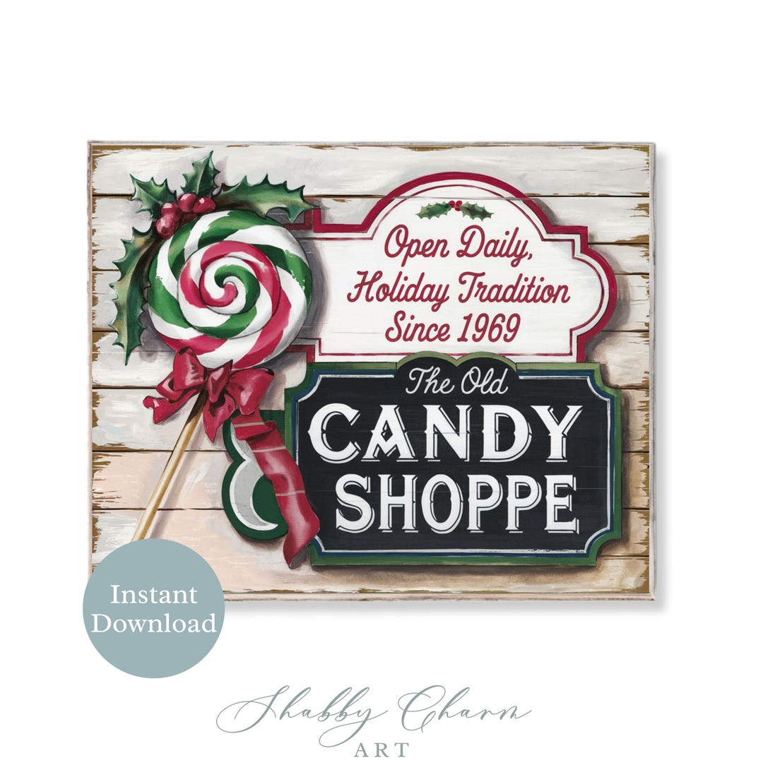 Vintage Candy Shoppe Sign, Shabby Chic Holiday Wall Art, Rustic ...
