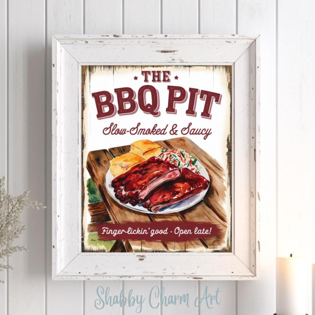 BBQ Pit Sign Vintage Southern Smokehouse Wall Art Rustic Shabby Retro ...
