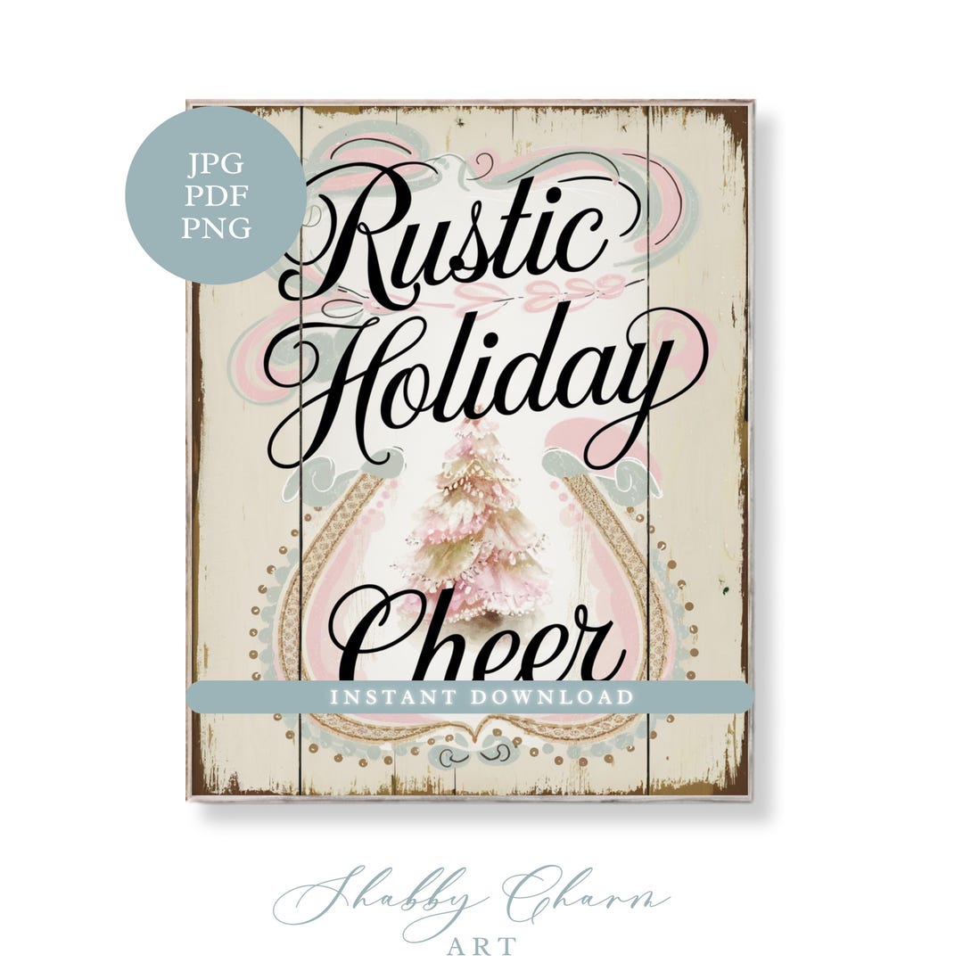 Rustic Holiday Cheer Sign, Vintage Christmas Wall Art, Farmhouse ...