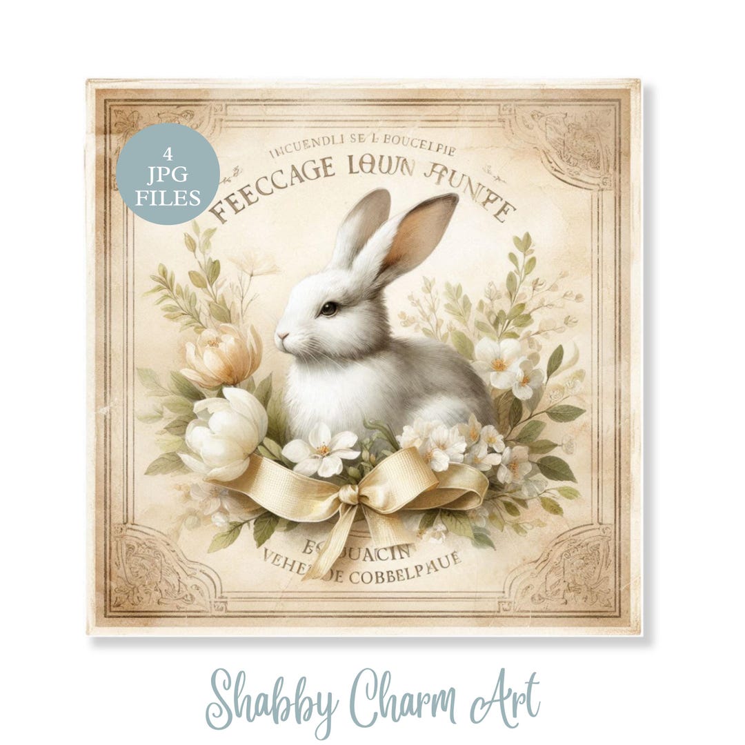 Shabby Chic Rabbit Label JPG Clipart Bundle Vintage Easter French Decor ...