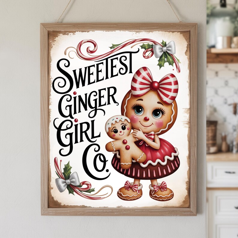 Christmas Wall Art Gingerbread Girl Decor Holiday Bakery Sign Sweet ...