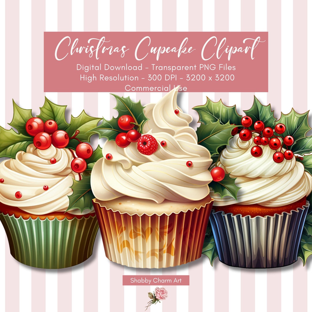 Christmas Cupcake Clip Art Retro Christmas Clipart Vintage Christmas ...