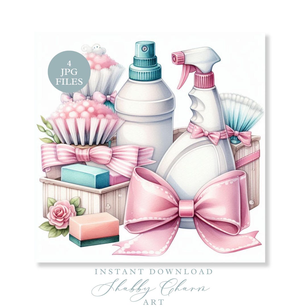 Shabby Chic Cleaning Clipart Bundle Vintage Pastel Watercolor Jpgs Cute ...