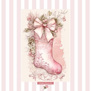 Shabby Chic Pink Vintage Style Christmas Stocking Wall Art 10 X 15 ...