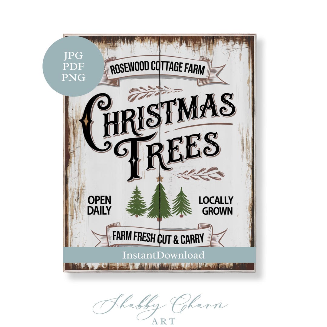 Shabby Chic Signs Retro Christmas Tree Farm Poster Wall Art Printable ...