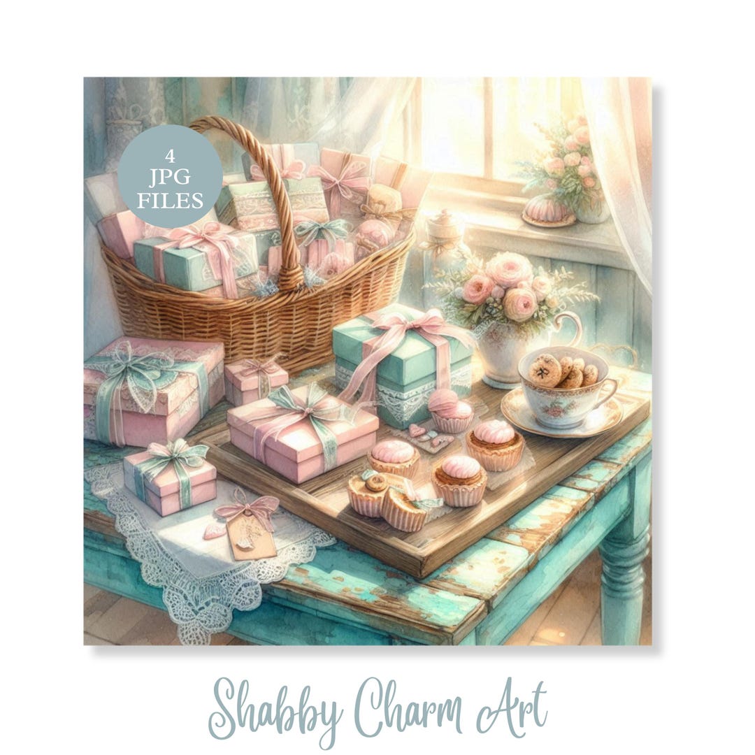 Shabby Chic Bakery Clipart: Vintage Tea Party, Floral Art (JPG Bundle ...