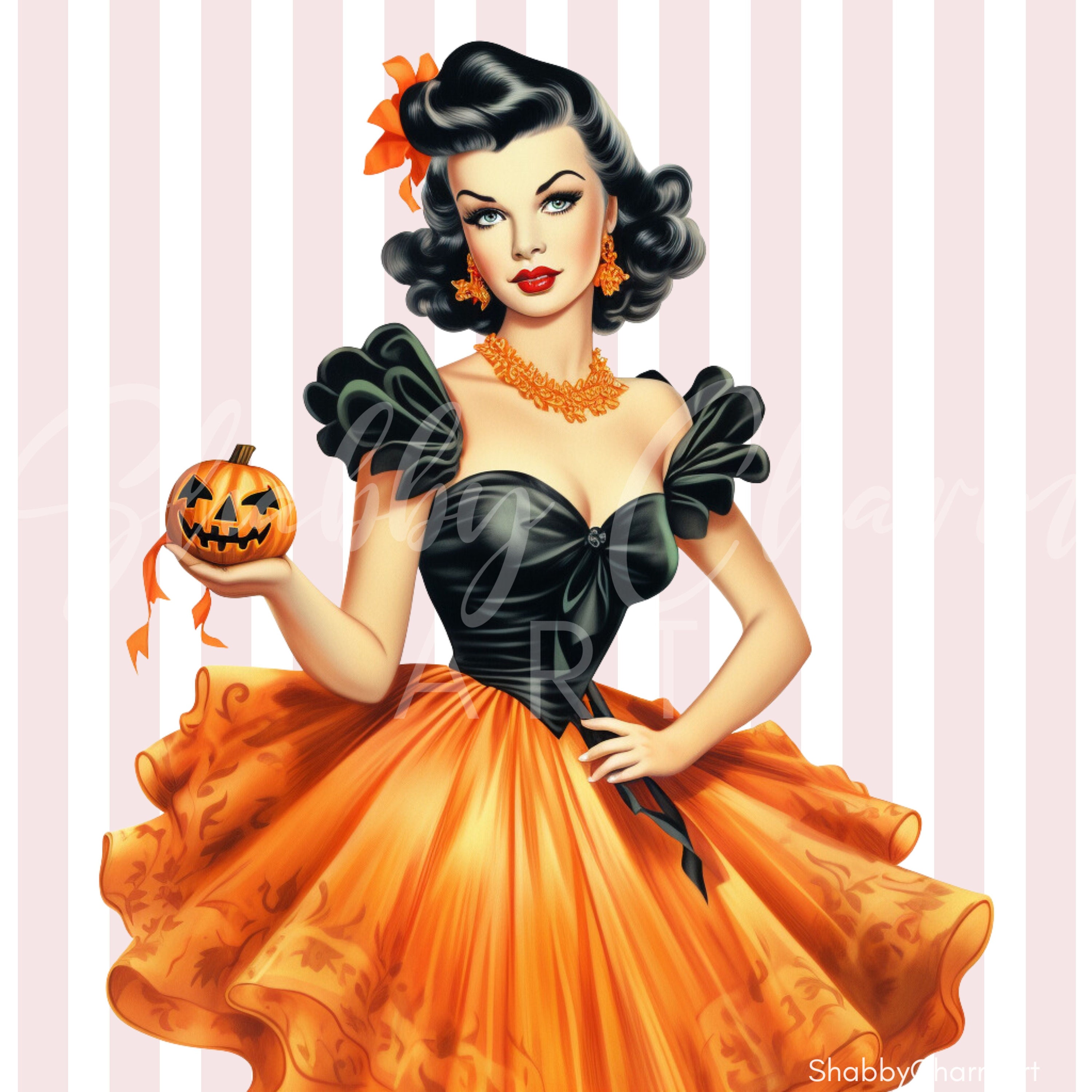Halloween Pinup Girls Clipart Set of 4 Transparent - Etsy