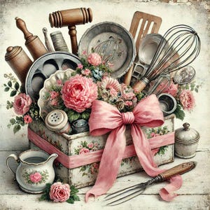 Shabby Chic Victorian Primitive Kitchen Baking Clipart Bundle Vintage ...