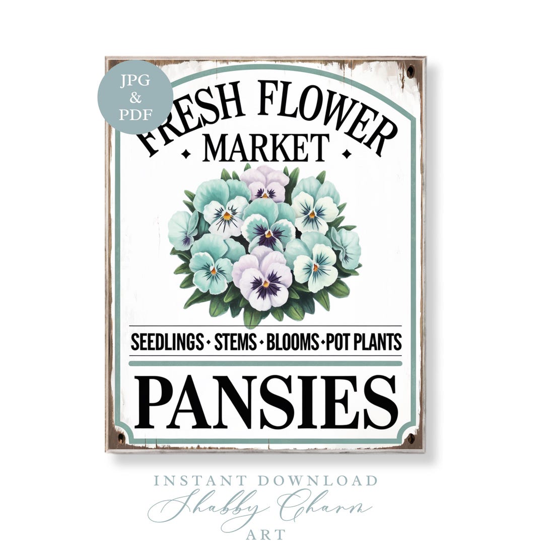 Pansy Wall Art, Shabby Chic Floral Printable, Vintage Flower Market ...