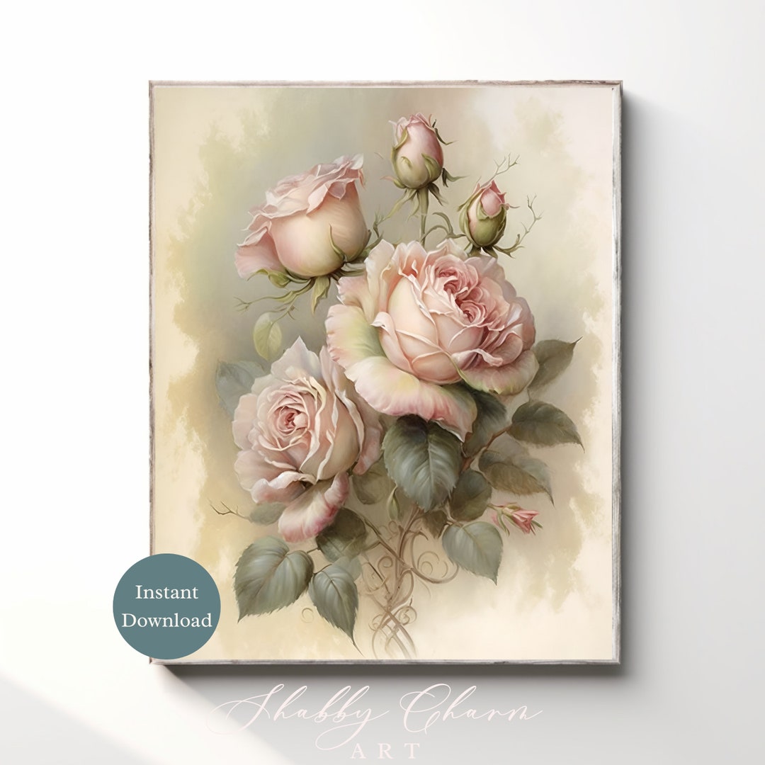 Vintage Roses Art Shabby Chic Wall Art Cottage Style Wall Decor Rustic ...