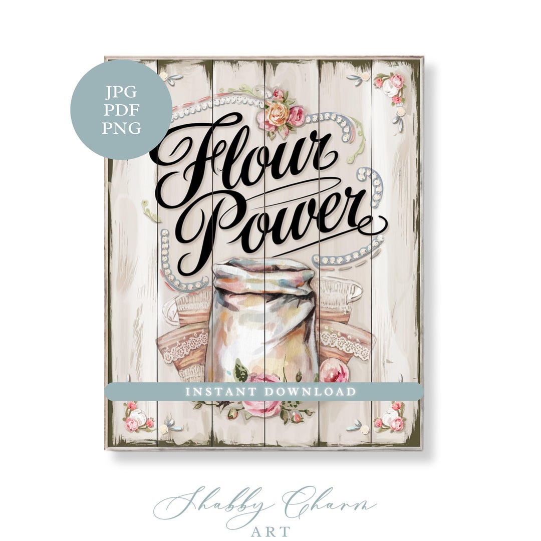 Vintage Flour Power Kitchen Wall Art Shabby Chic Rustic Decor Farmhouse ...