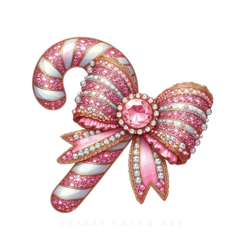 Pink Jeweled Candy Cane PNG Bedazzled Rhinestone Pinkmas Clipart Glam ...