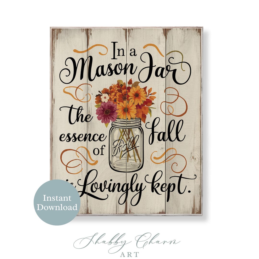 Fall Floral Mason Jar Wall Art Shabby Chic Printable Rustic Farmhouse ...