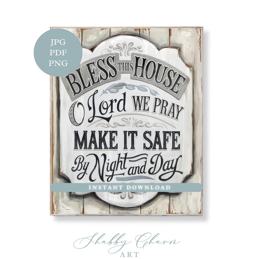 Bless This House Sign, Rustic Safe Home Prayer Wall Decor, Shabby Chic ...