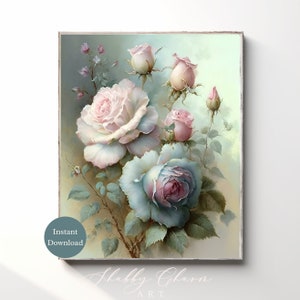 Vintage Roses Art Shabby Chic Wall Art Cottage Style Wall Decor Rustic ...