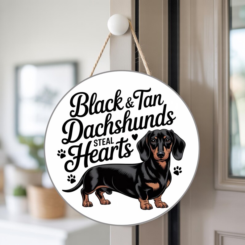 Black and Tan Dachshund PNG Round Wreath Accent Decor Weenie Dog Lover ...