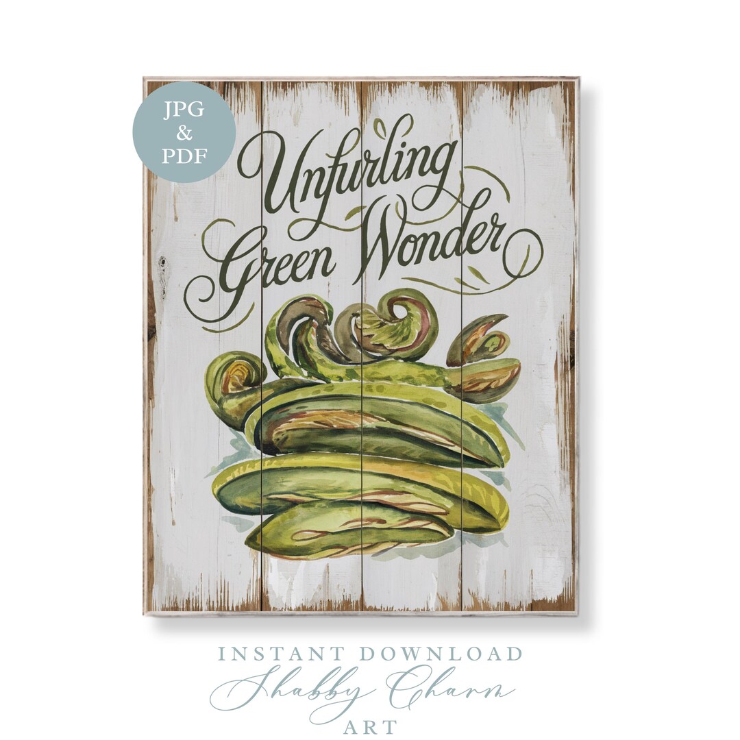 Fiddlehead Fern Wall Art Unfurling Green Wonder Watercolor Rustic ...