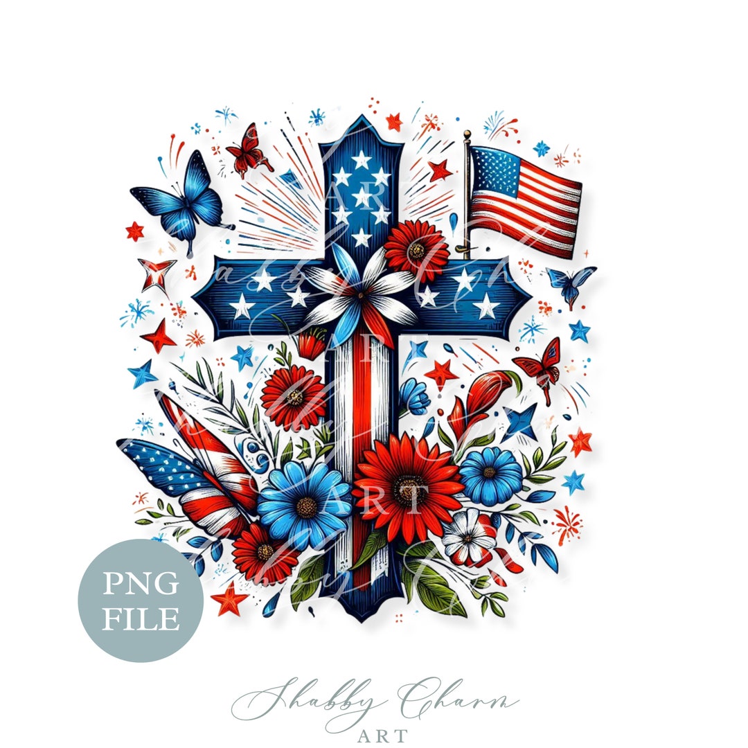 USA Cross PNG American Flag Clipart Patriotic Graphic Digital Download ...