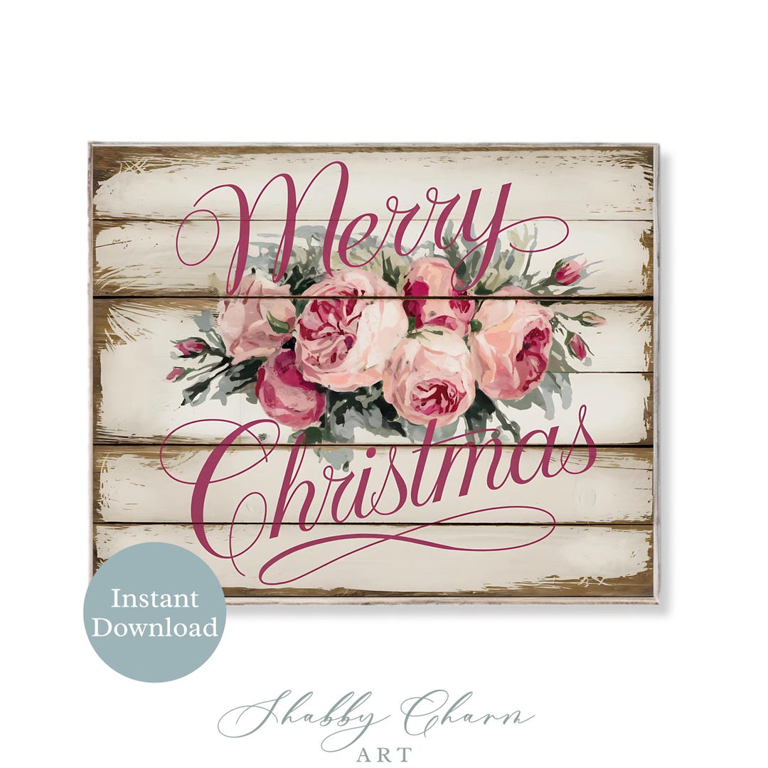 Roses Christmas Wall Art Merry Christmas, Shabby Chic Signs, Christmas ...