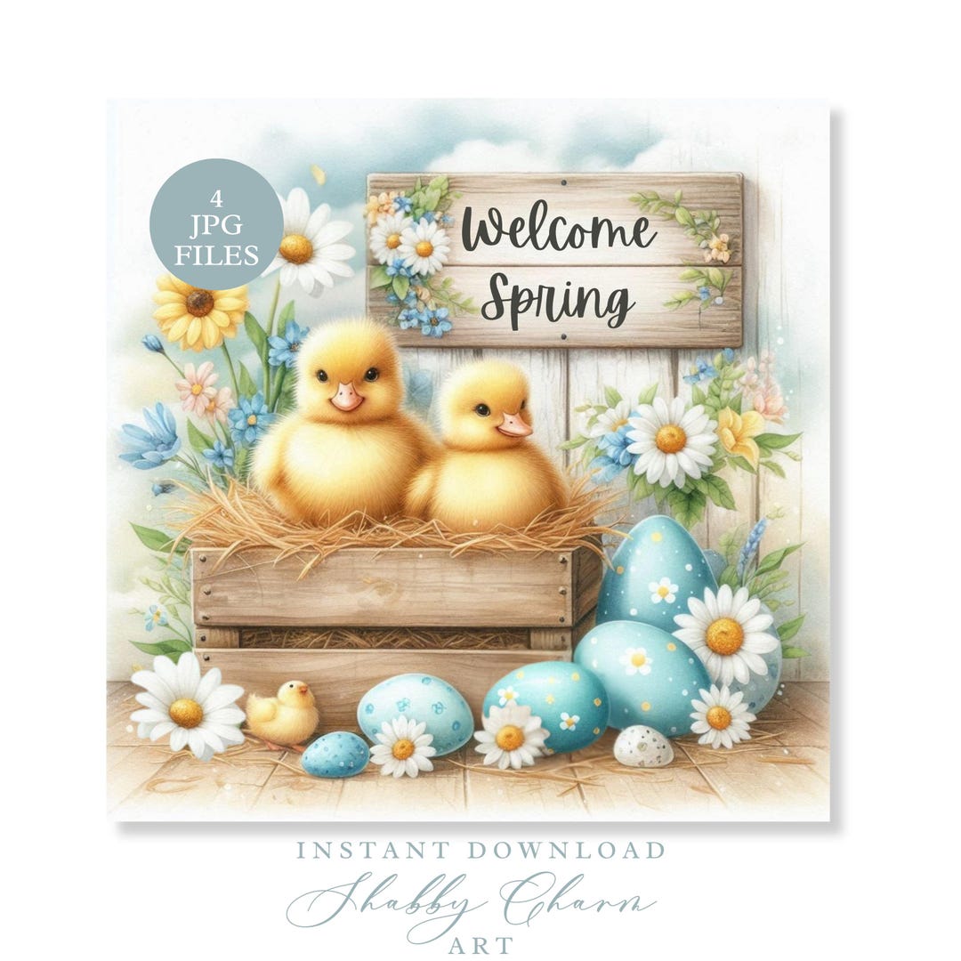 Shabby Chic Spring Clipart Bundle Vintage Ducklings Watercolor Jpgs ...