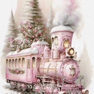 Pink Train Train Printable 8x10 Christmas Print Shabby Pink Christmas ...