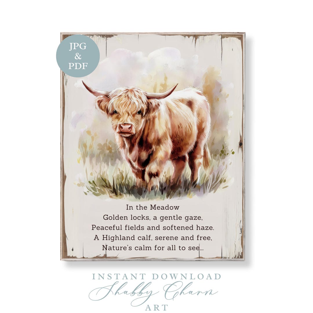 Highland Cow Wall Art, Rustic Farmhouse Animal Decor, Vintage Wooden ...