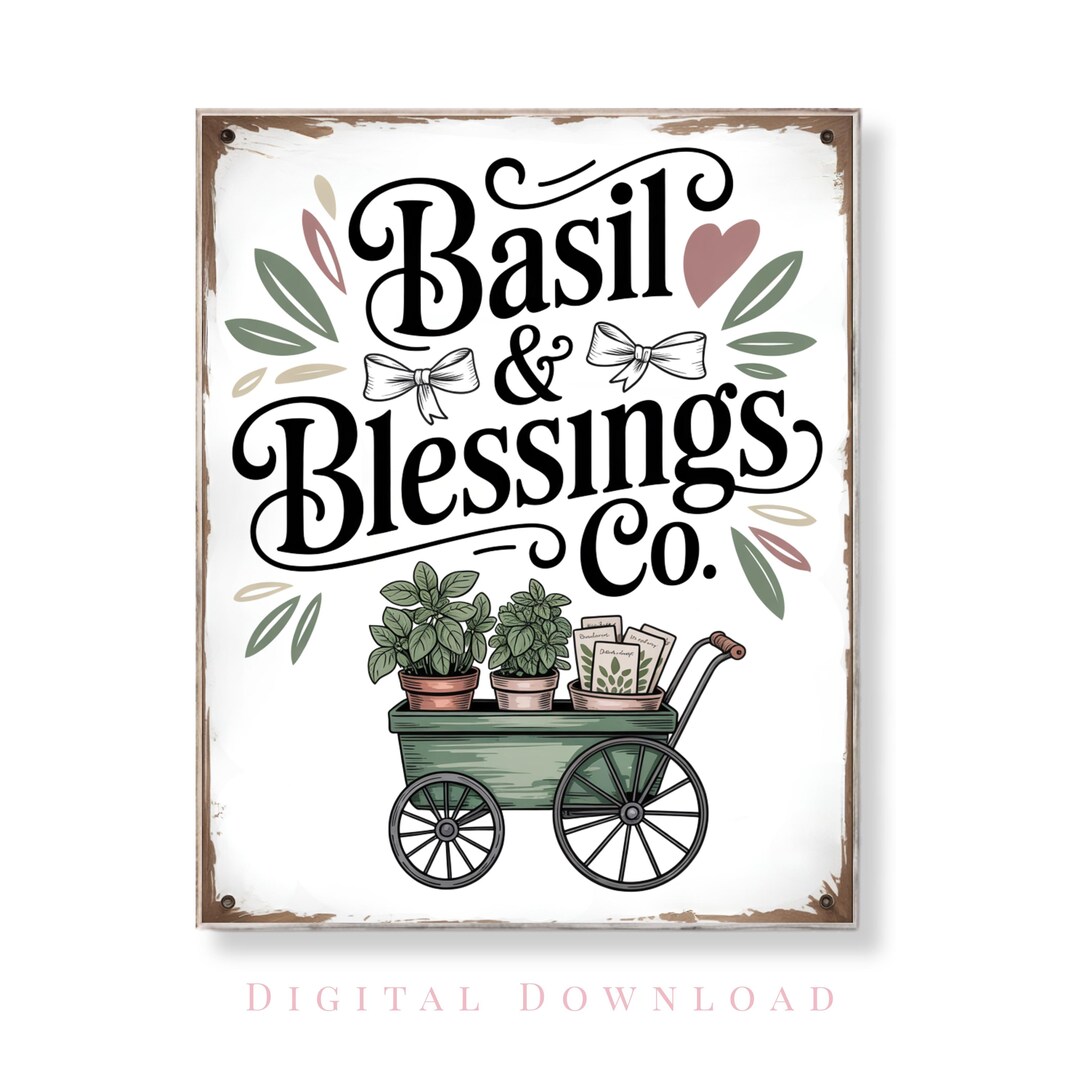 Basil and Blessings Wall Art Botanical Farmhouse Kitchen Decor Faith ...