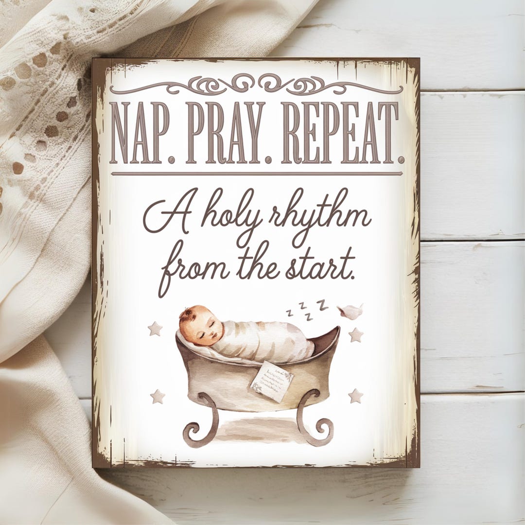 Nap Pray Repeat Baby Nursery Sign Christian Wall Art Printable Baptism ...