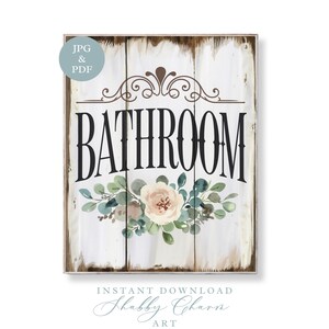 Bathroom Wall Art Rustic Wooden Sign Sage Green Eucalyptus Decor Shabby ...
