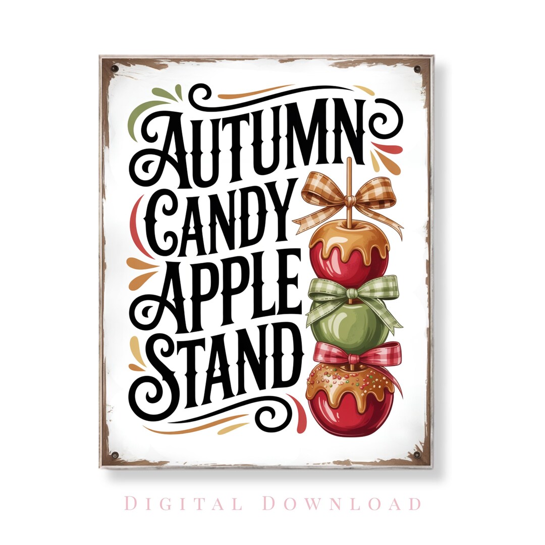 Autumn Candy Apple Stand Printable Fall Apple Sign Vintage Market Style ...