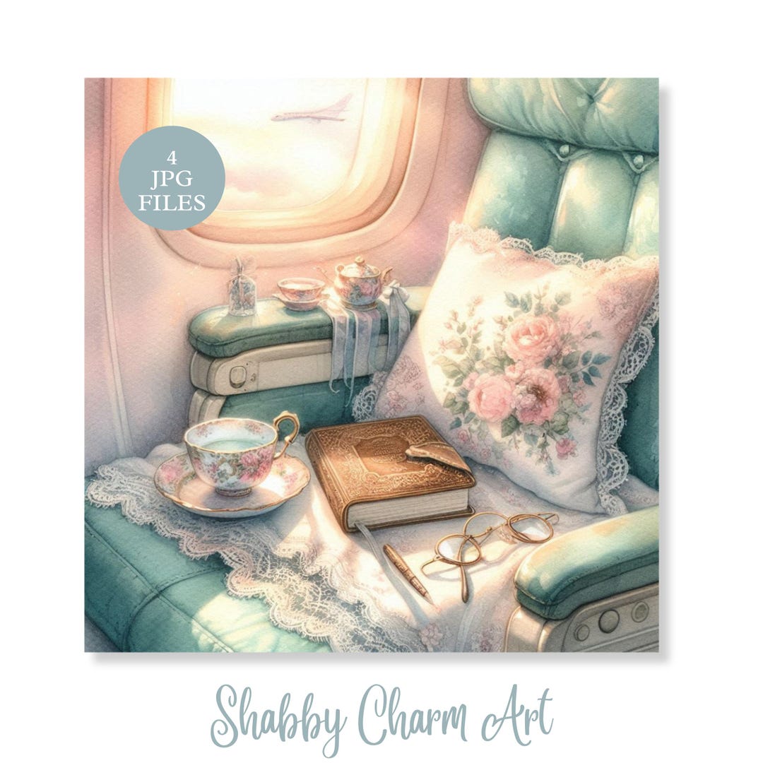 Shabby Chic Airplane Window JPG Bundle: Vintage Floral Travel (digital ...