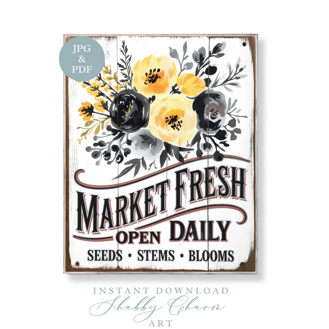 Market Fresh Wall Art Open Daily Seeds Stems Blooms Rustic Farmhouse ...