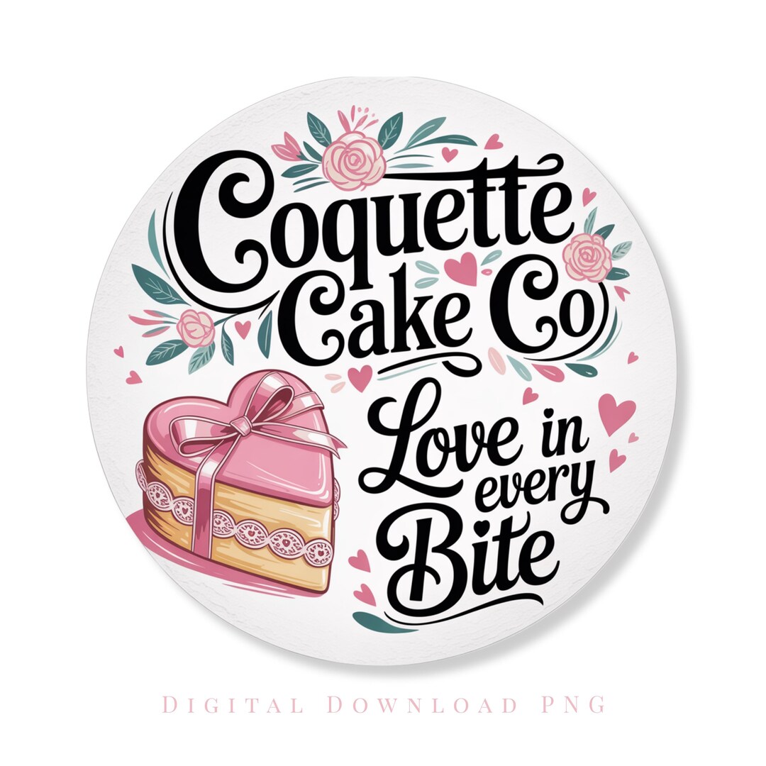 Cake PNG Coquette Valentine Bakery Sign Love in Every Bite Round Wreath ...