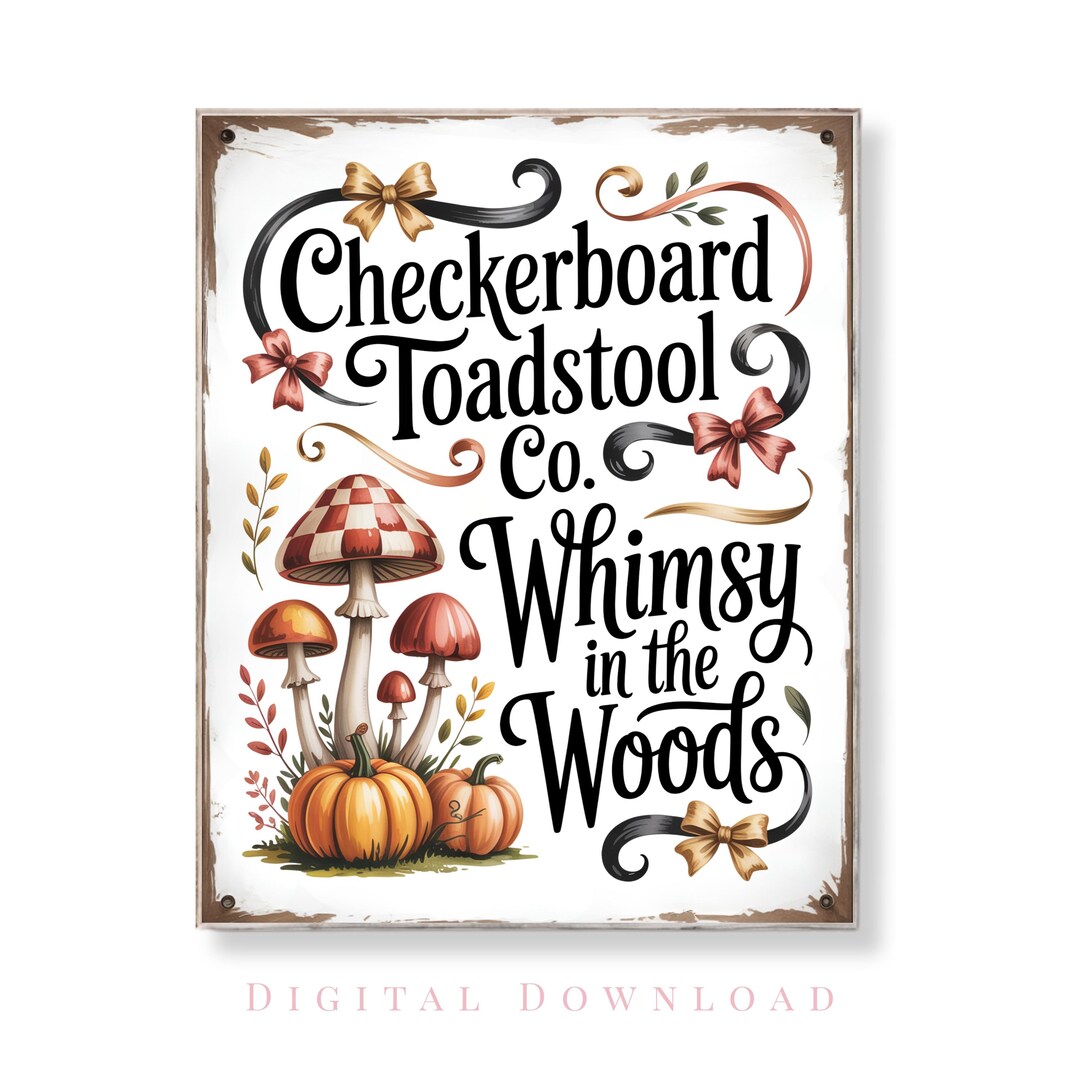 Checkerboard Toadstool Mushroom Sign Whimsical Woods Company Fall ...