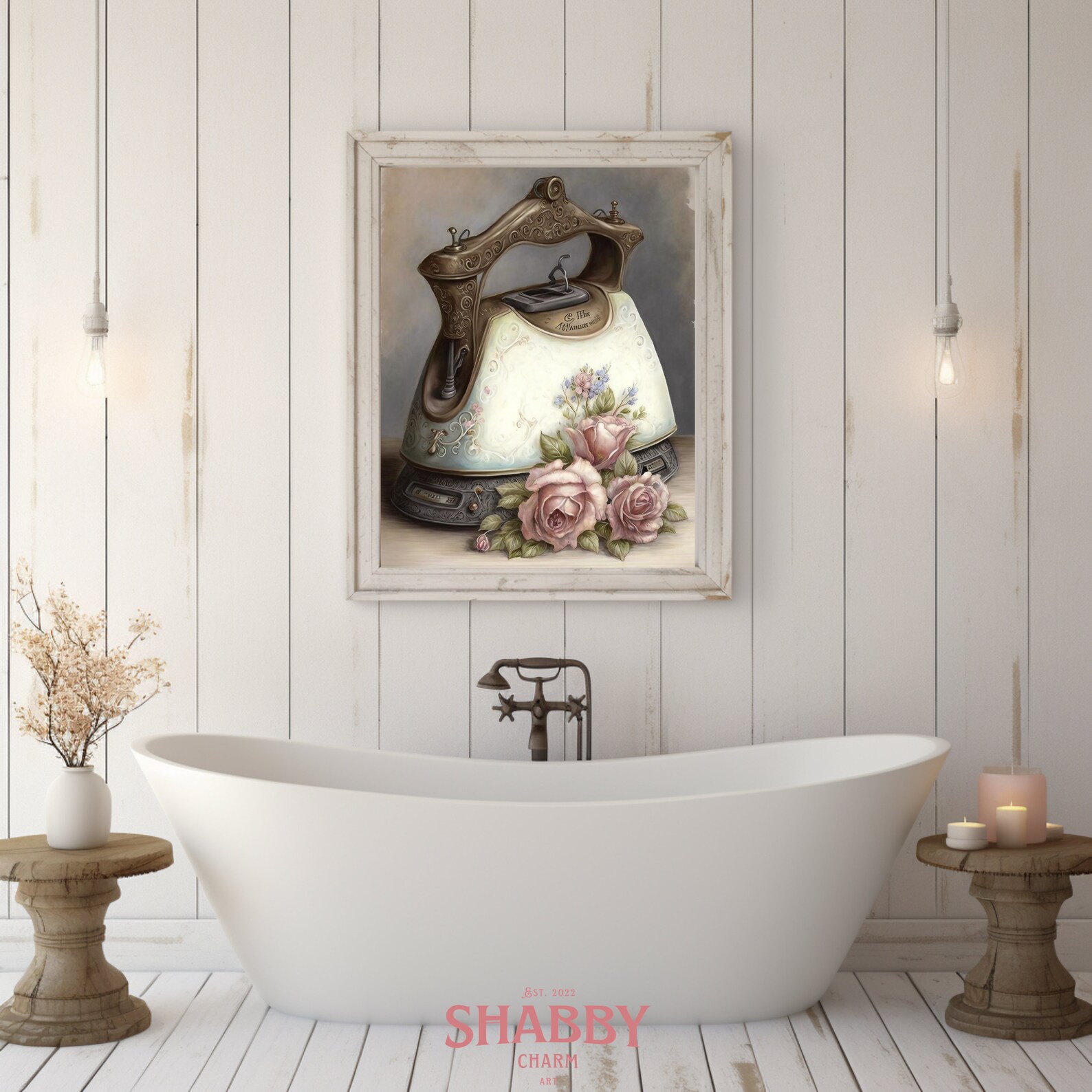 Vintage Antique Iron Watercolor Print, Shabby Chic Wall Art, Instant ...